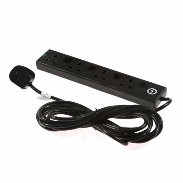 Deta 4 Gang 13A Extension Lead Switched with Surge 2m - Black - S4WI2C ...