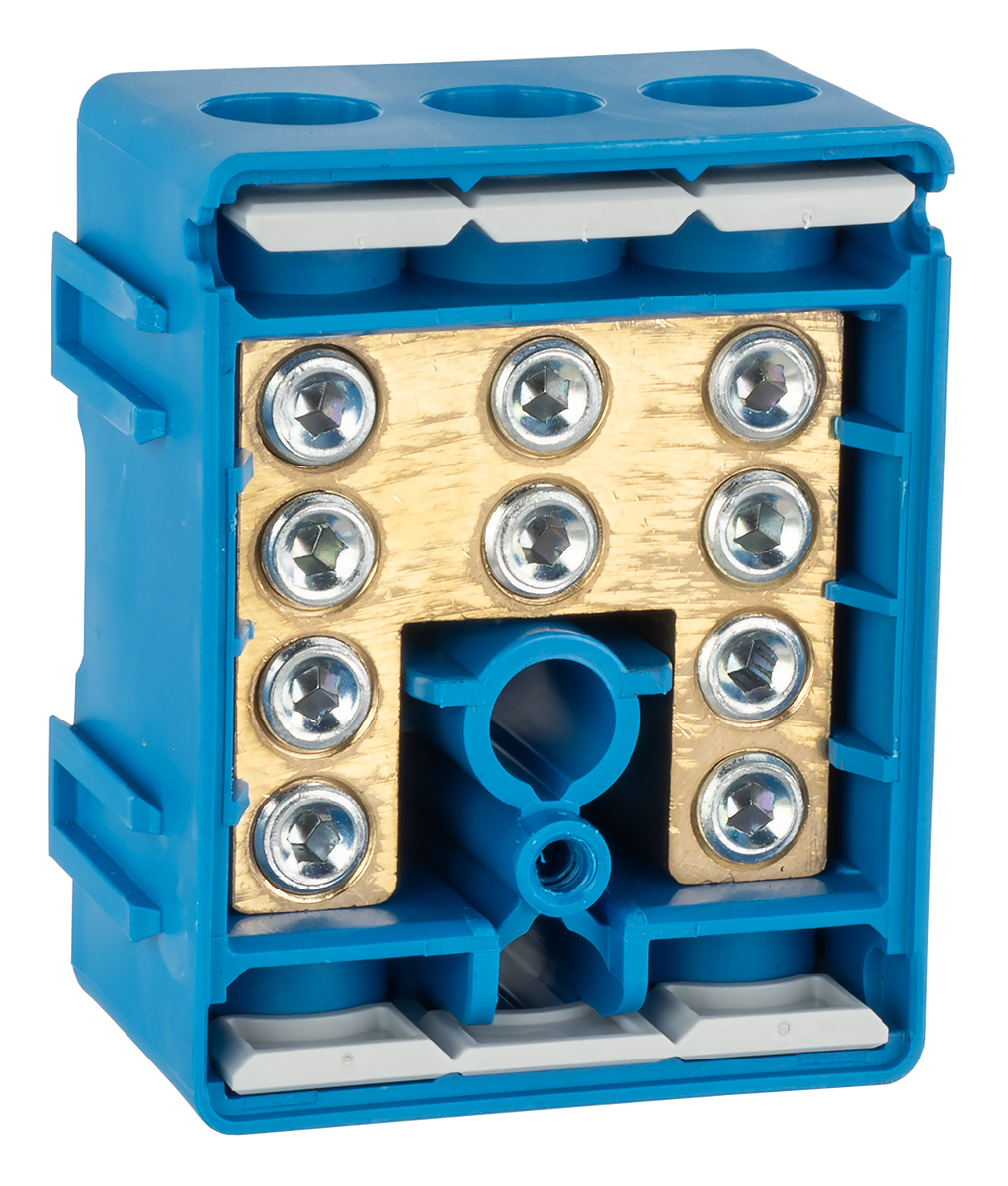 Lewden 100A 5-Way Single Pole Distribution Terminal Block, Blue - DT10 ...