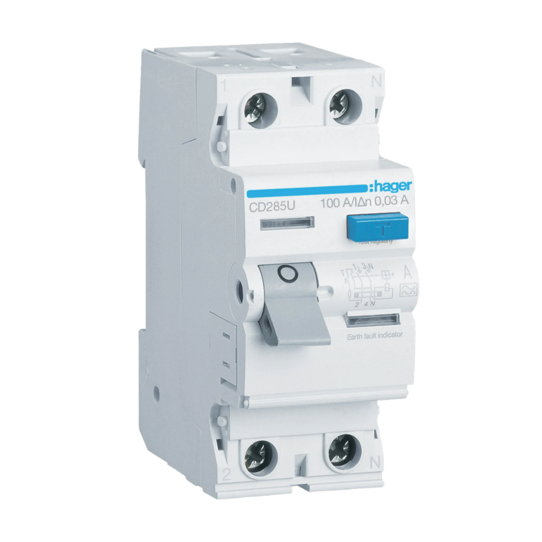 Hager 100A 2P RCCB 30mA, Type A - CD285U – BigOnElectricals.co.uk