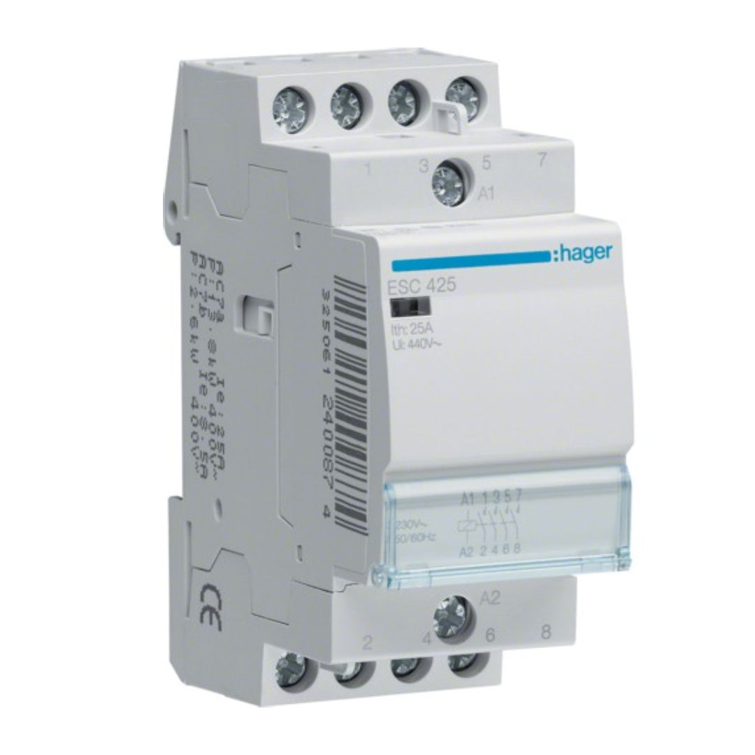 Hager 25A TPN Contactor, 4P - ESC425 – BigOnElectricals.co.uk
