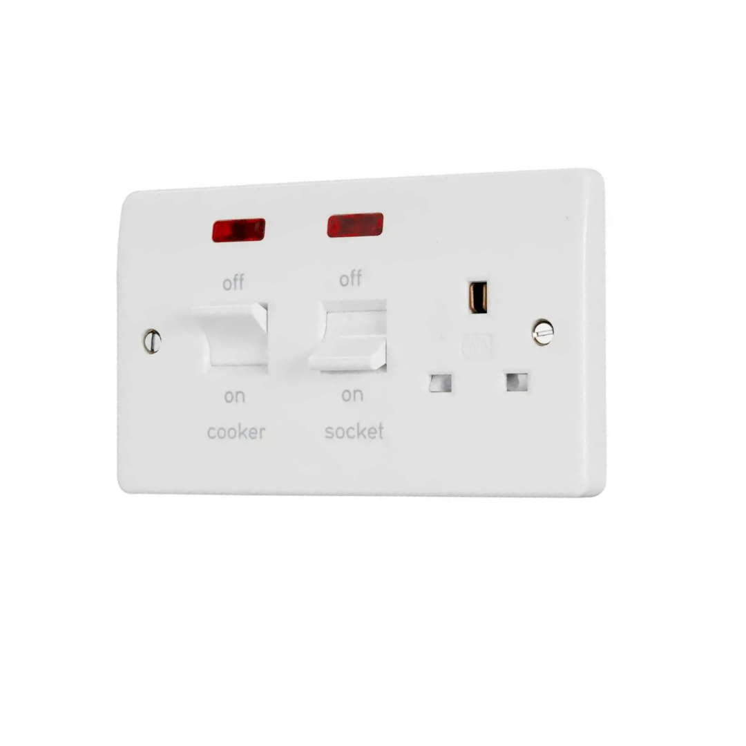 MK Logic Plus 45A 1 Gang Double Pole Cooker Switch with Neon - White ...