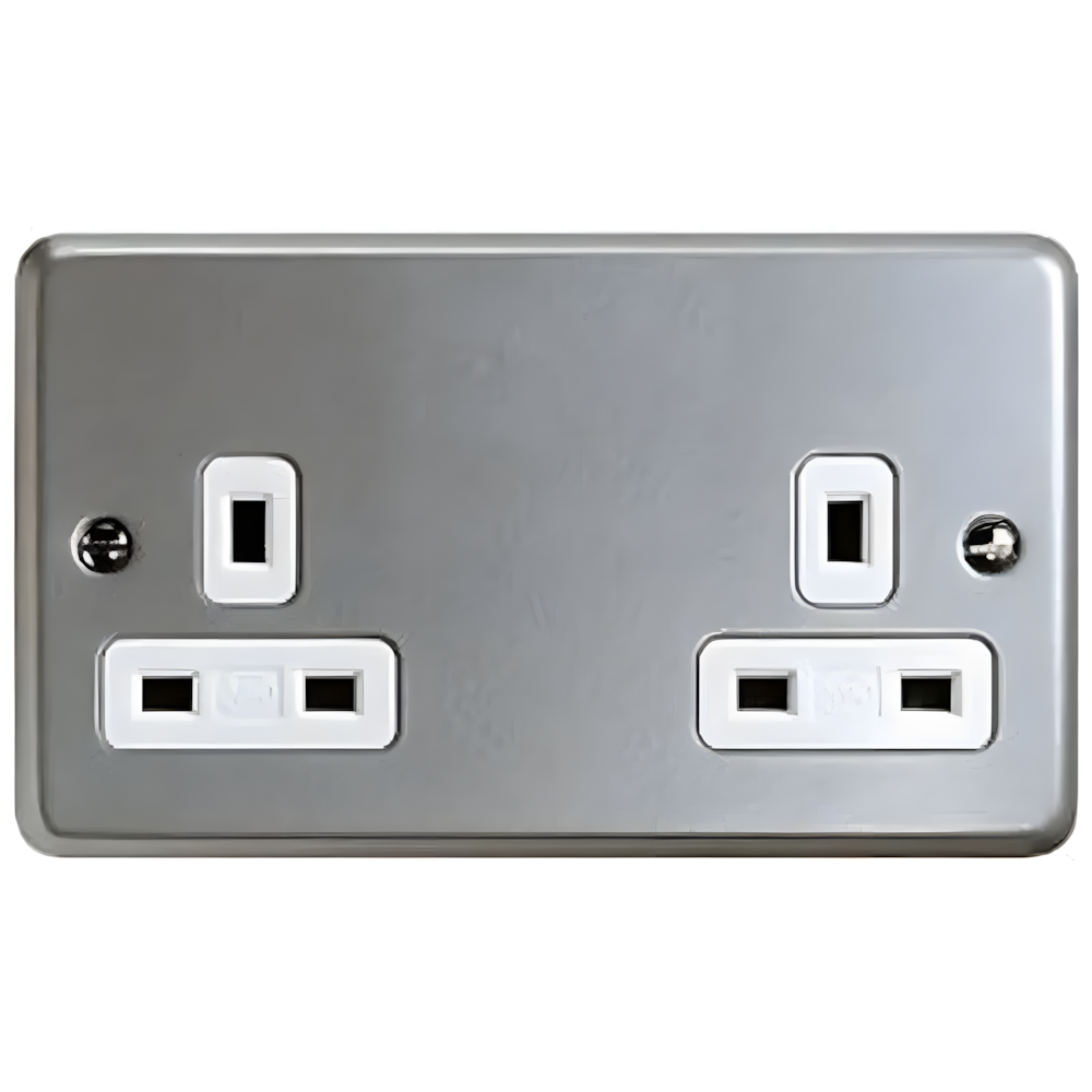 MK Metalclad Plus 13A 2 Gang Unswitched Socket - Grey with White Inser ...