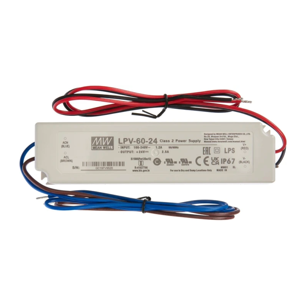 LuxLite 60W Constant Voltage Driver 24V, IP67 - LPV-60-24 ...