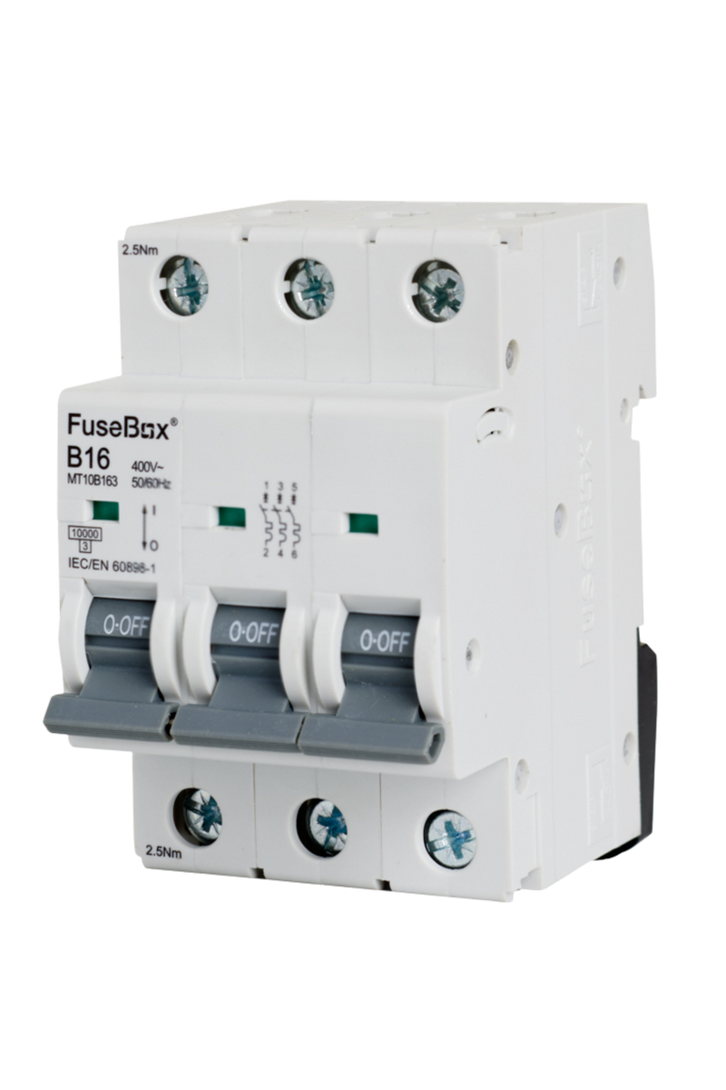 FuseBox TPN 16A B Curve 3P MCB, 10KA - MT10B163 – BigOnElectricals.co.uk