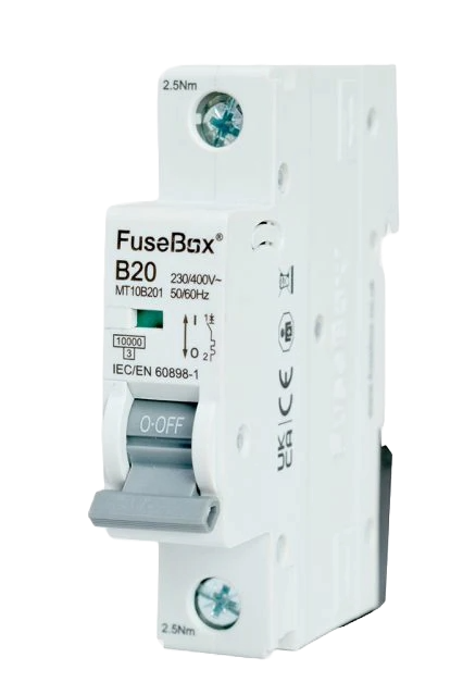 FuseBox TPN 20A B Curve 1P MCB, 10KA - MT10B201 – BigOnElectricals.co.uk