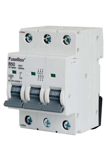 FuseBox TPN 50A B Curve 3P MCB, 10KA - MT10B503 – BigOnElectricals.co.uk