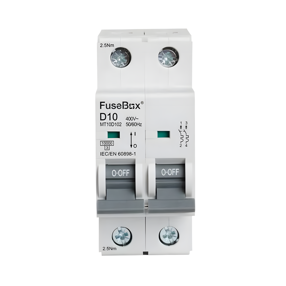 FuseBox TPN 10A D CURVE MCB 10kA 2P – BigOnElectricals.co.uk