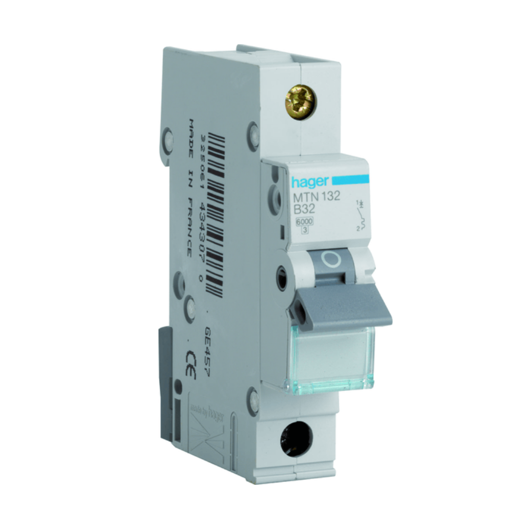 Hager 32A 1P MCB 6kA, Type B - MTN132 – BigOnElectricals.co.uk