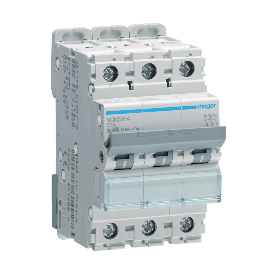 Hager 16A 3P TPN MCB 10kA, Type C - NCN316A – BigOnElectricals.co.uk