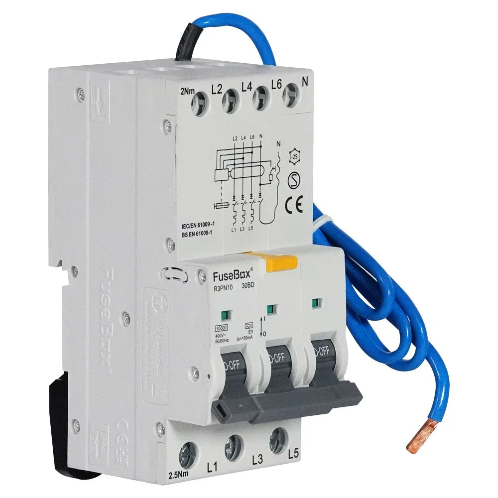 FuseBox 20A C Curve 10kA 30mA 3P+N Switched Type A Bi-Directional RCBO ...