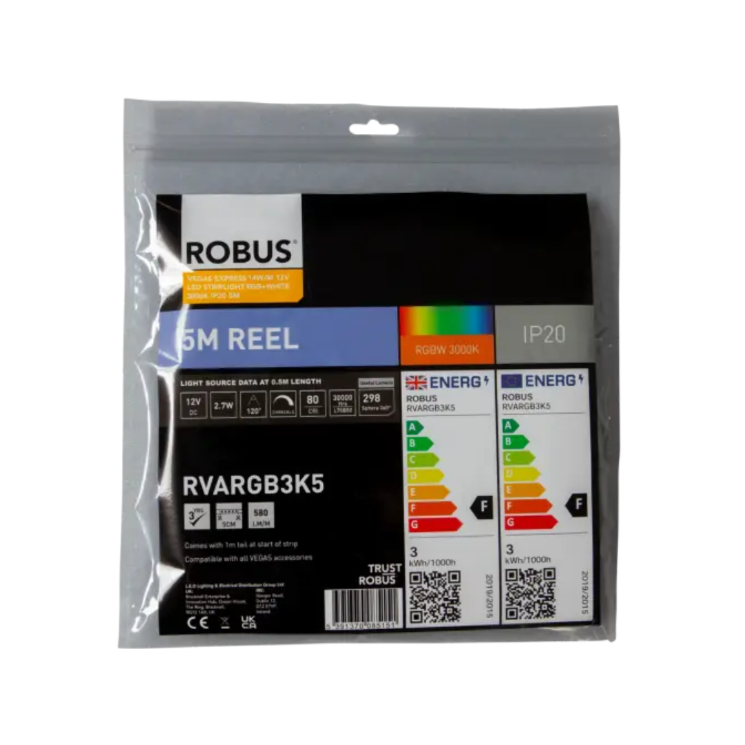 Robus Vegas 14W/m 5m LED Striplight IP20, RGB / 3000K - RVARGB3K5 ...