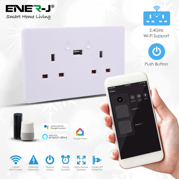 ENERJ Smart 2 Gang Socket, White - SHA5302 – BigOnElectricals.co.uk