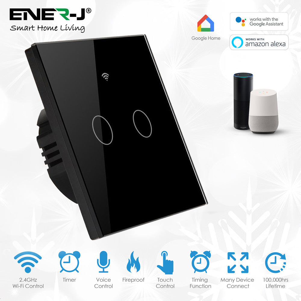 ENERJ Smart 2 Gang Touch Switch, Black - SHA5337 – BigOnElectricals.co.uk