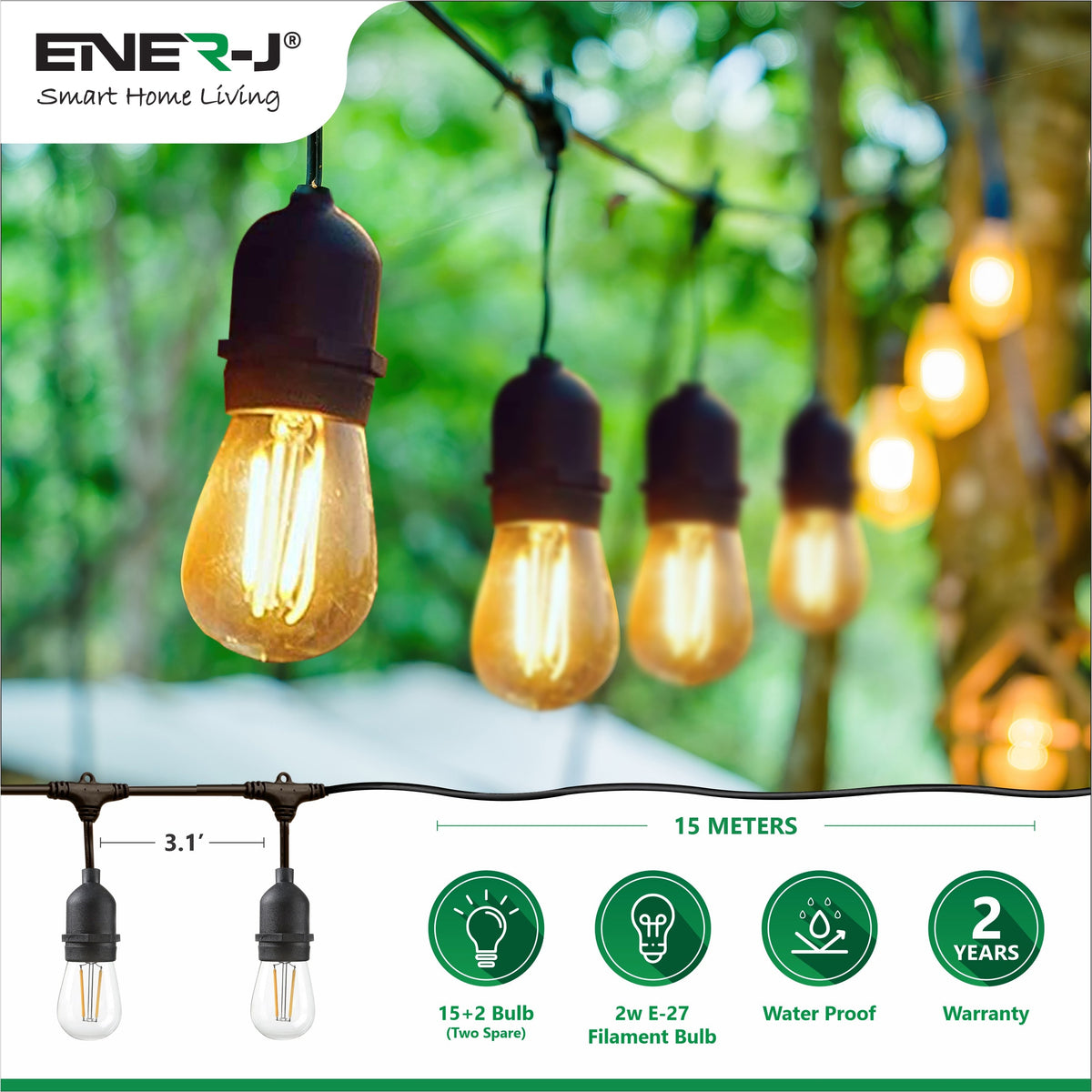 ENERJ 15.2m String Lights with Filament Lamps - T447 – BigOnElectricals ...