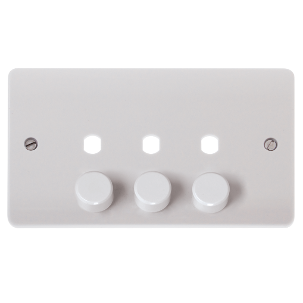Click Scolmore MiniGrid Mode 3 Gang Double Dimmer Plate & Knobs White ...