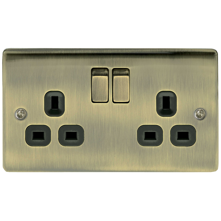 BG Nexus Metal Double Socket 13A With Black Insert - Antique Brass - N ...