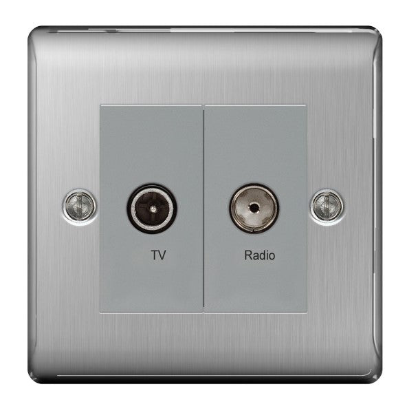 BG Nexus Metal Brushed Steel Twin TV - FM Coaxial Aerial Socket with D ...