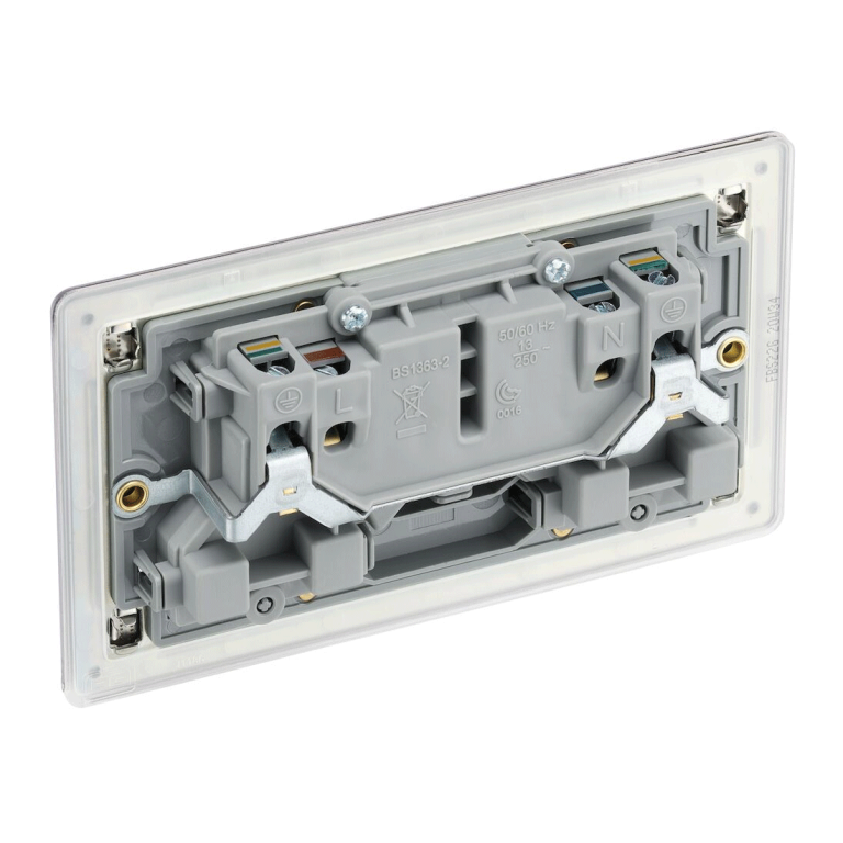 BG Screwless Flatplate Brushed Steel Double Switched 13A Power Socket ...