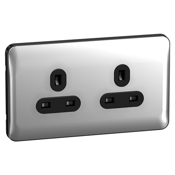 Schneider LSD 2G 13A Unswitched Socket Black Insert Polished Chrome ...