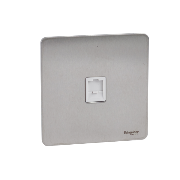 Schneider USFP Single RJ45 Data Socket White Insert Stainless Steel ...