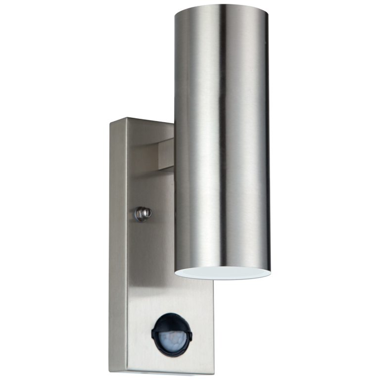 Luceco 8W Integrated LED Outdoor Up/Down Light with PIR - Stainless St ...