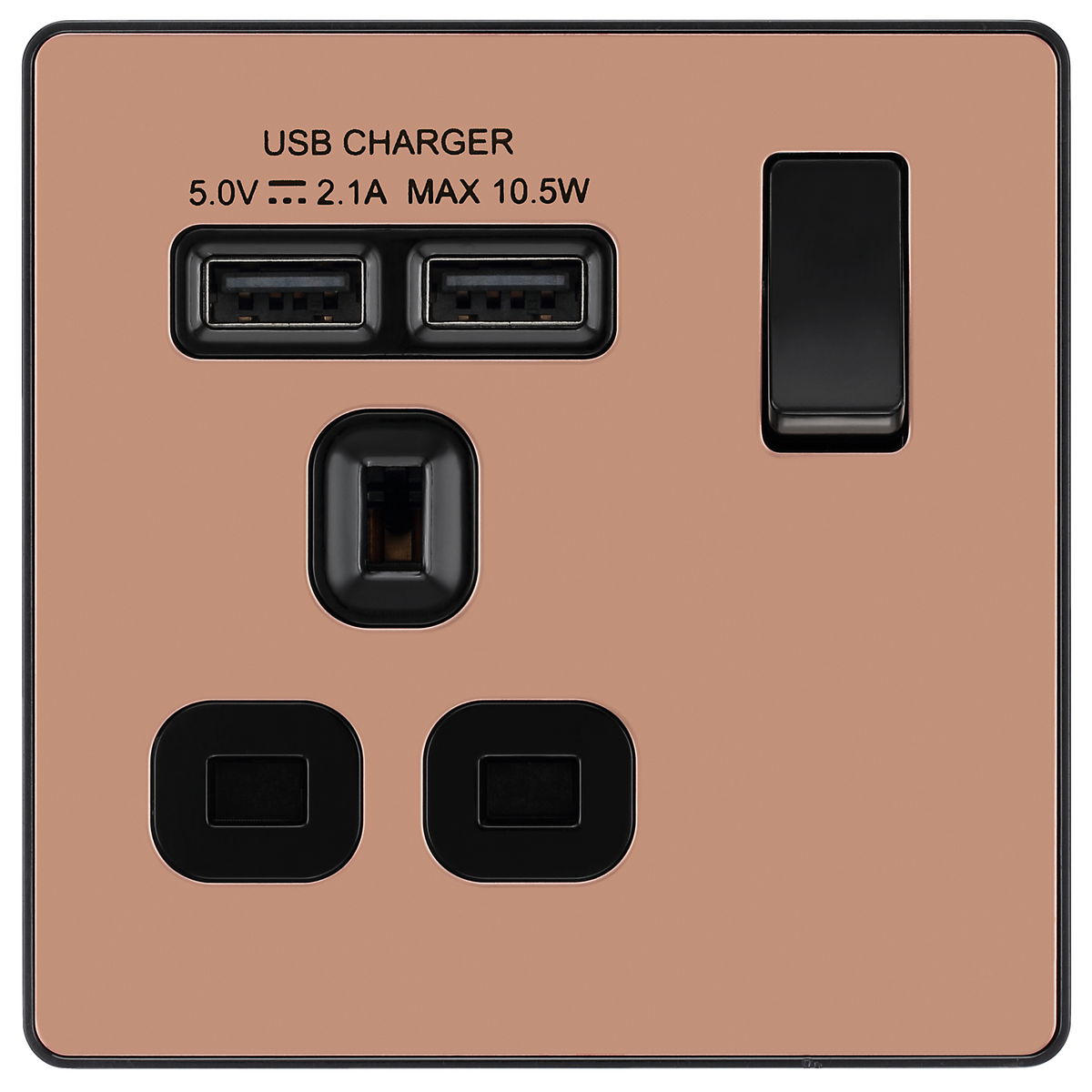 BG Evolve Polished Copper Single Switched 13A Power Socket + 2 X USB ...