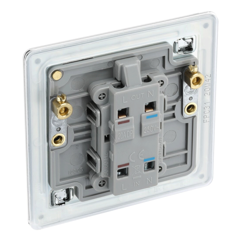 BG Screwless Flatplate Polished Chrome Single Switch, 20A With Power I ...