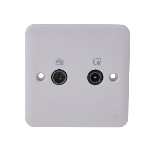 Schneider LWM Double Coaxial Socket With Radio and TV Connector White ...
