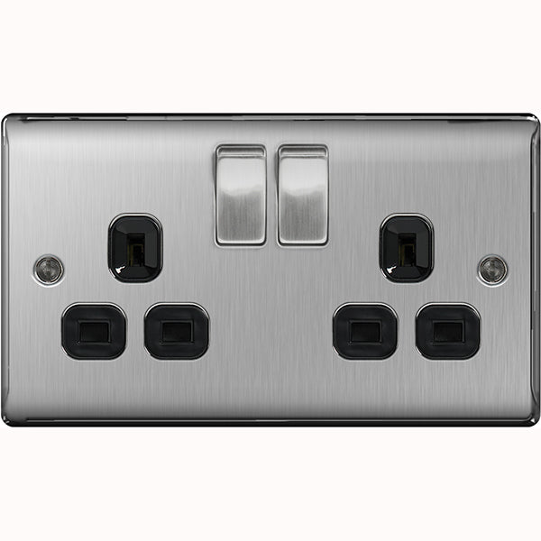 BG Nexus Metal Brushed Steel Double Switched 13A Power Socket - Black ...