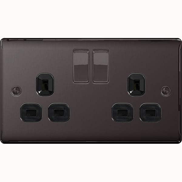 BG Nexus Metal Black Nickel Double Switched 13A Power Socket - Black I ...